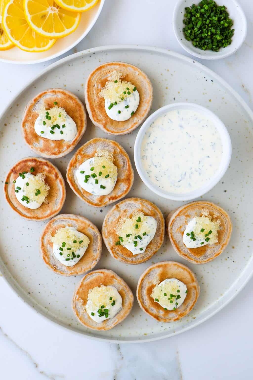 Gluten-Free Blinis with Herbed Cream + Caviar – Goodness Avenue